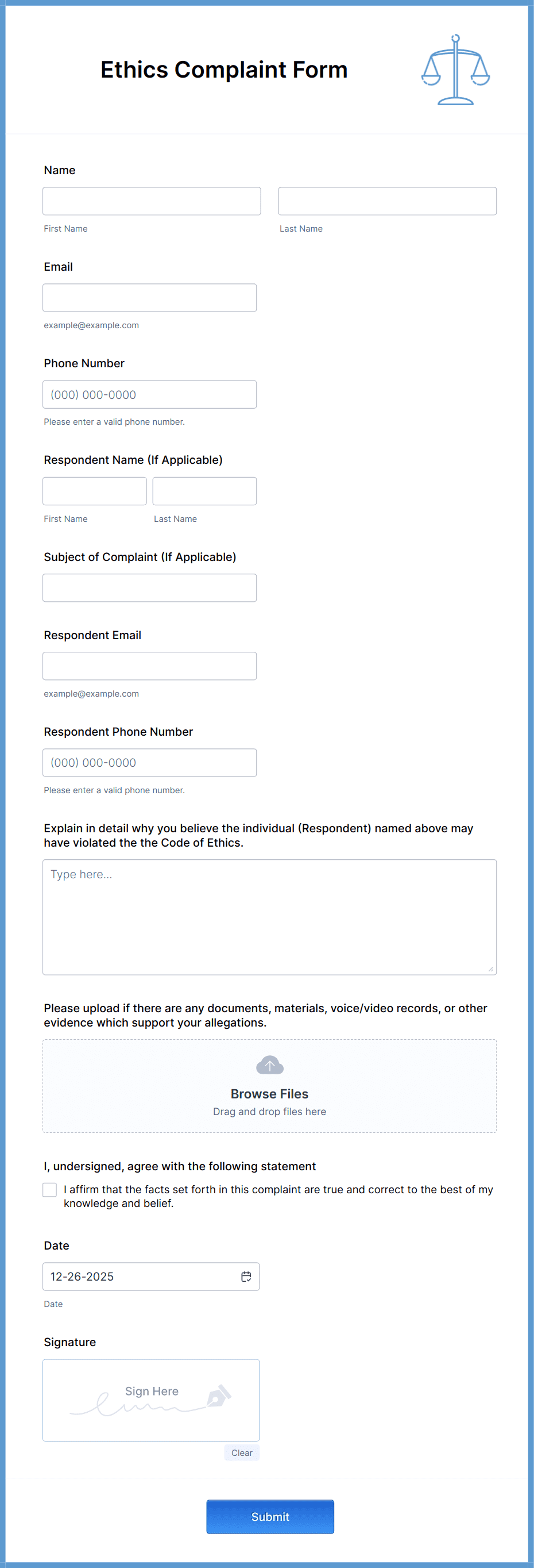 Ethics Complaint Form Template | Jotform