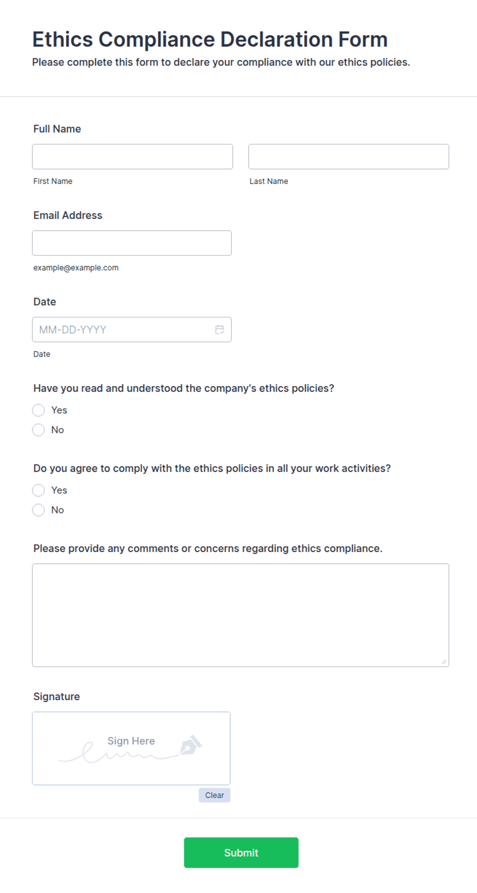 Ethics Compliance Declaration Form Template | Jotform