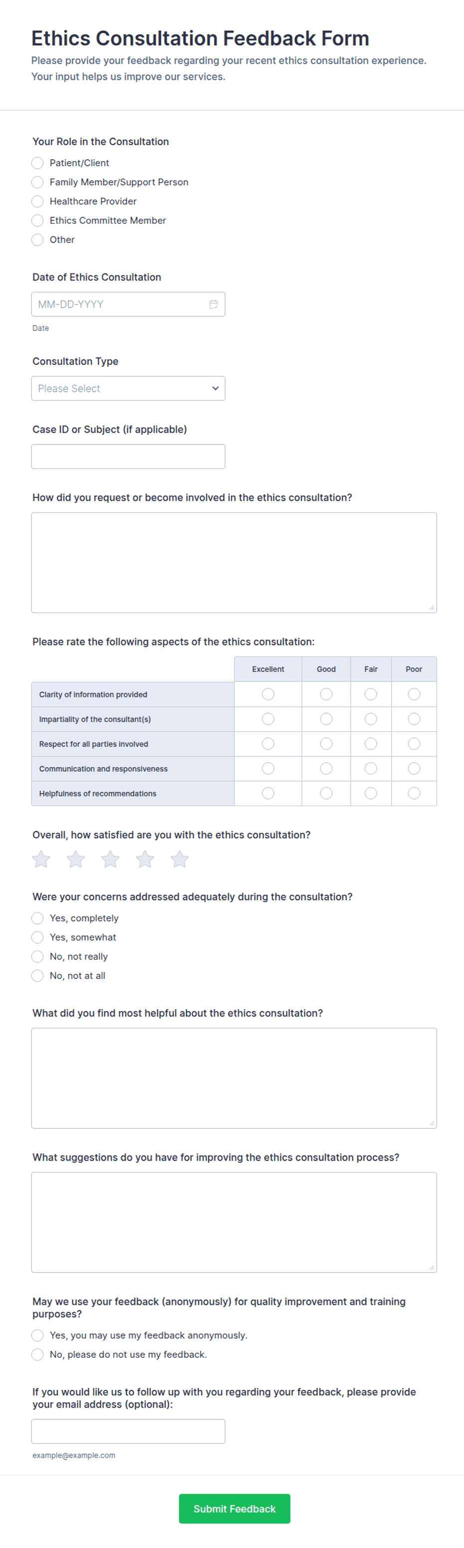 Ethics Consultation Feedback Form Template | Jotform