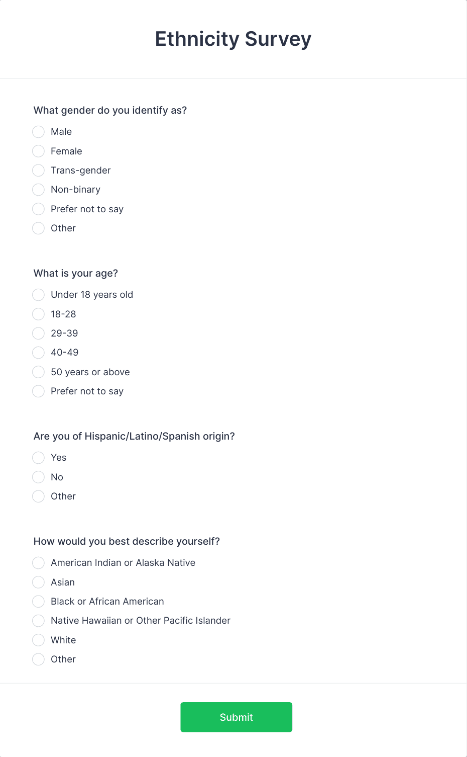 Ethnicity Survey Form Template | Jotform