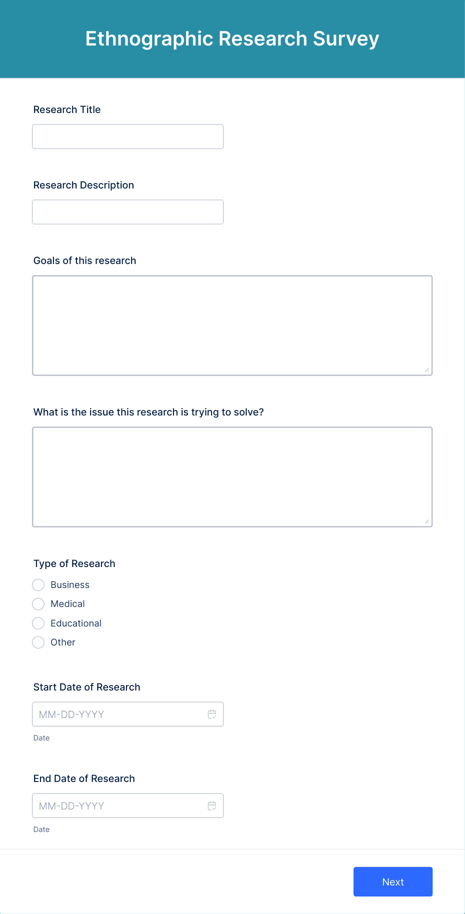 Ethnographic Research Survey Template Form Template | Jotform
