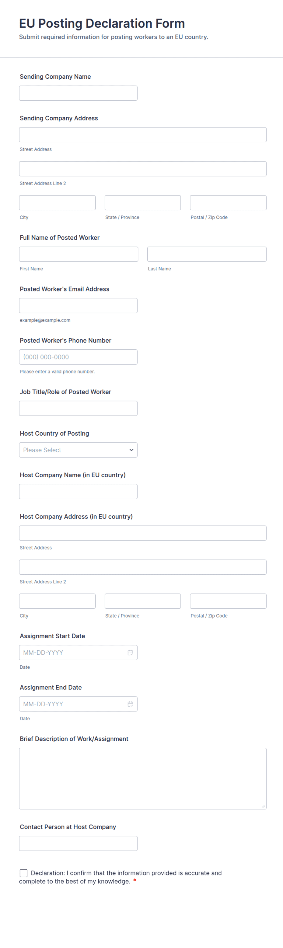 EU Posting Declaration Form Template | Jotform