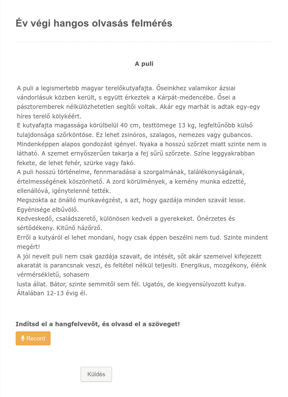 Év végi hangos olvasás felmérő Form Template | Jotform