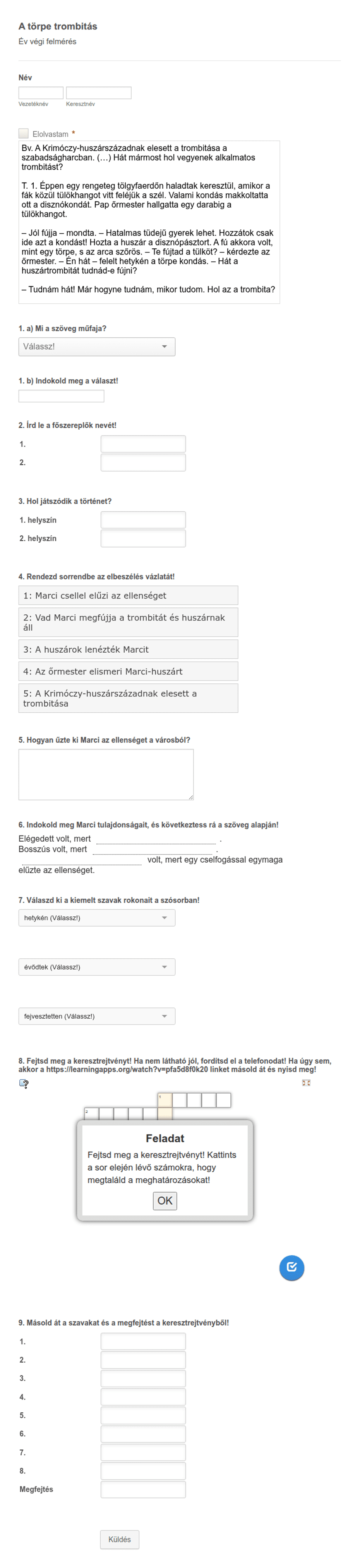 év Végi Szövegértés Felmérés Form Template Jotform