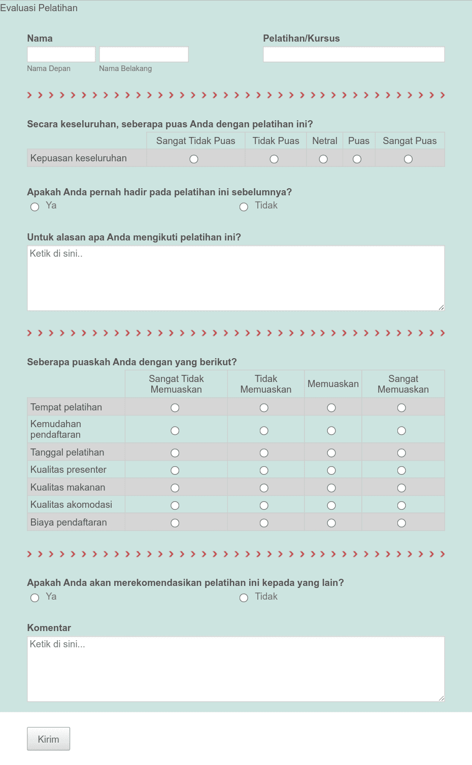 Evaluasi Pelatihan Template Formulir | Jotform