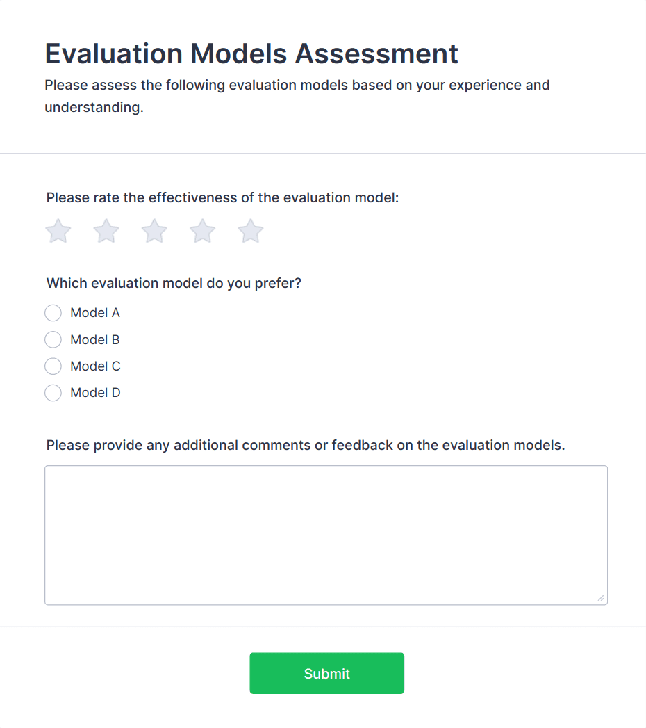 Evaluation Models Assessment Form Template | Jotform