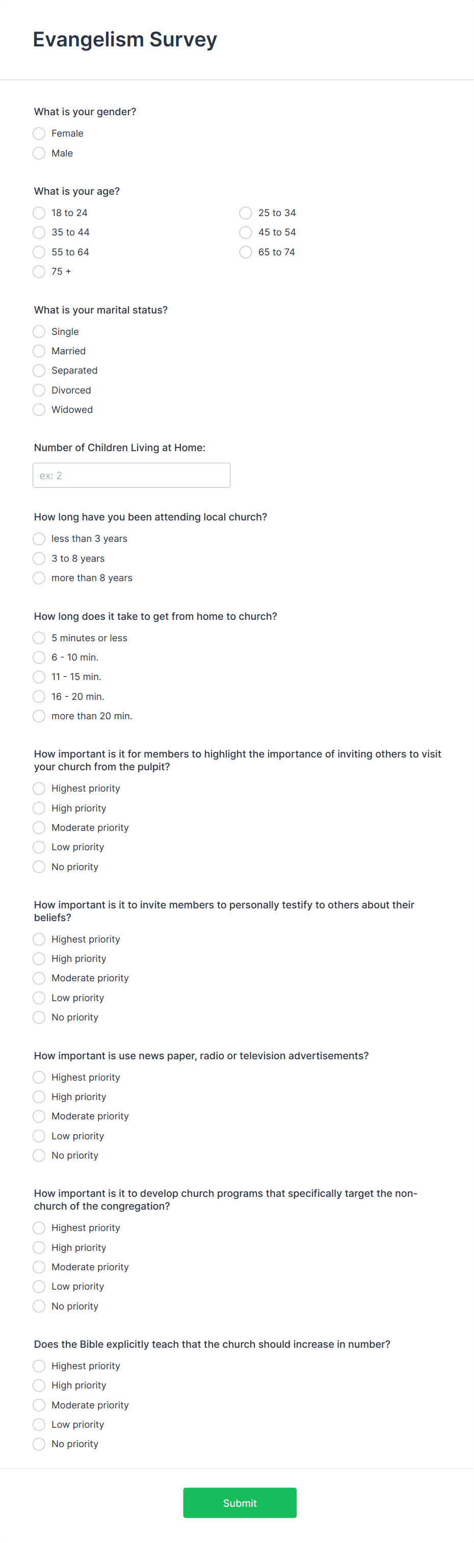 Evangelism Survey Form Template | Jotform