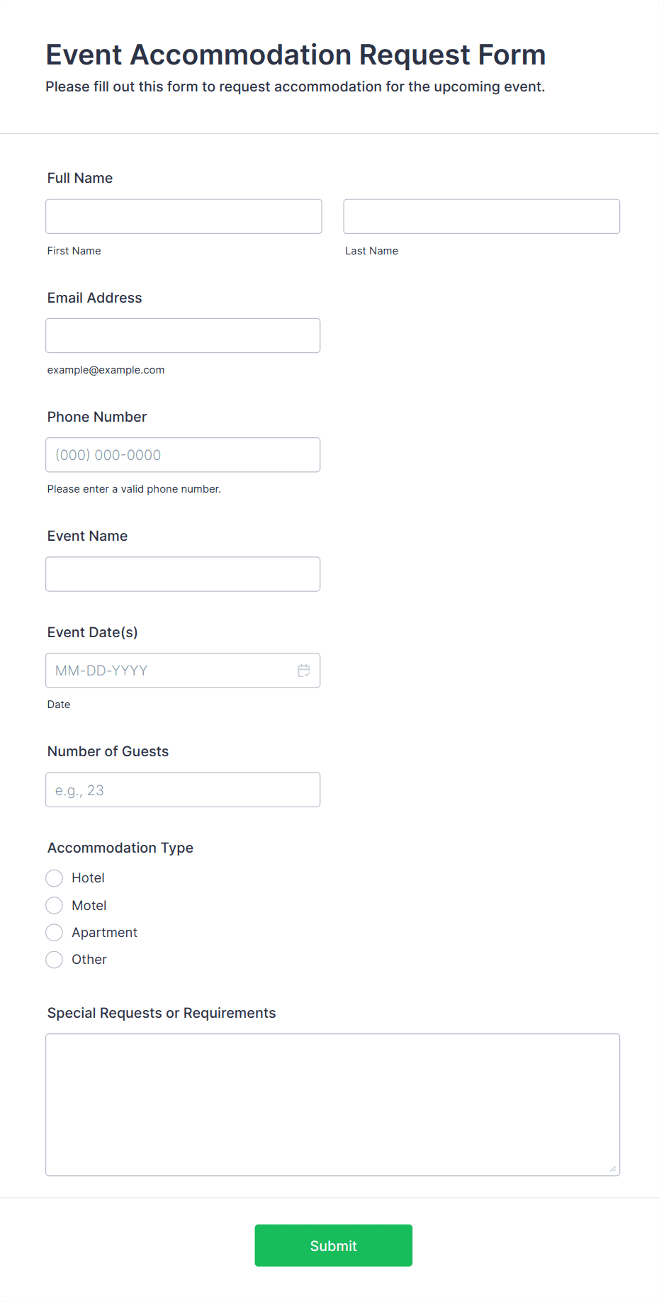 Event Accommodation Request Form Template | Jotform