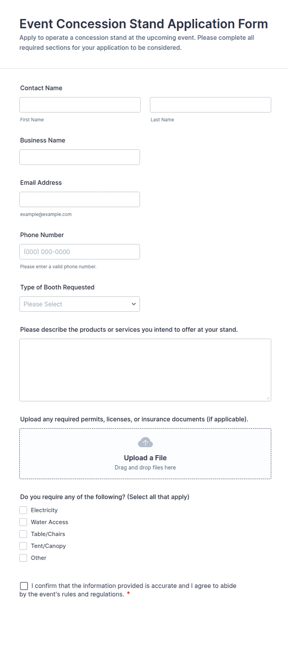 Event Concession Stand Application Form Template | Jotform