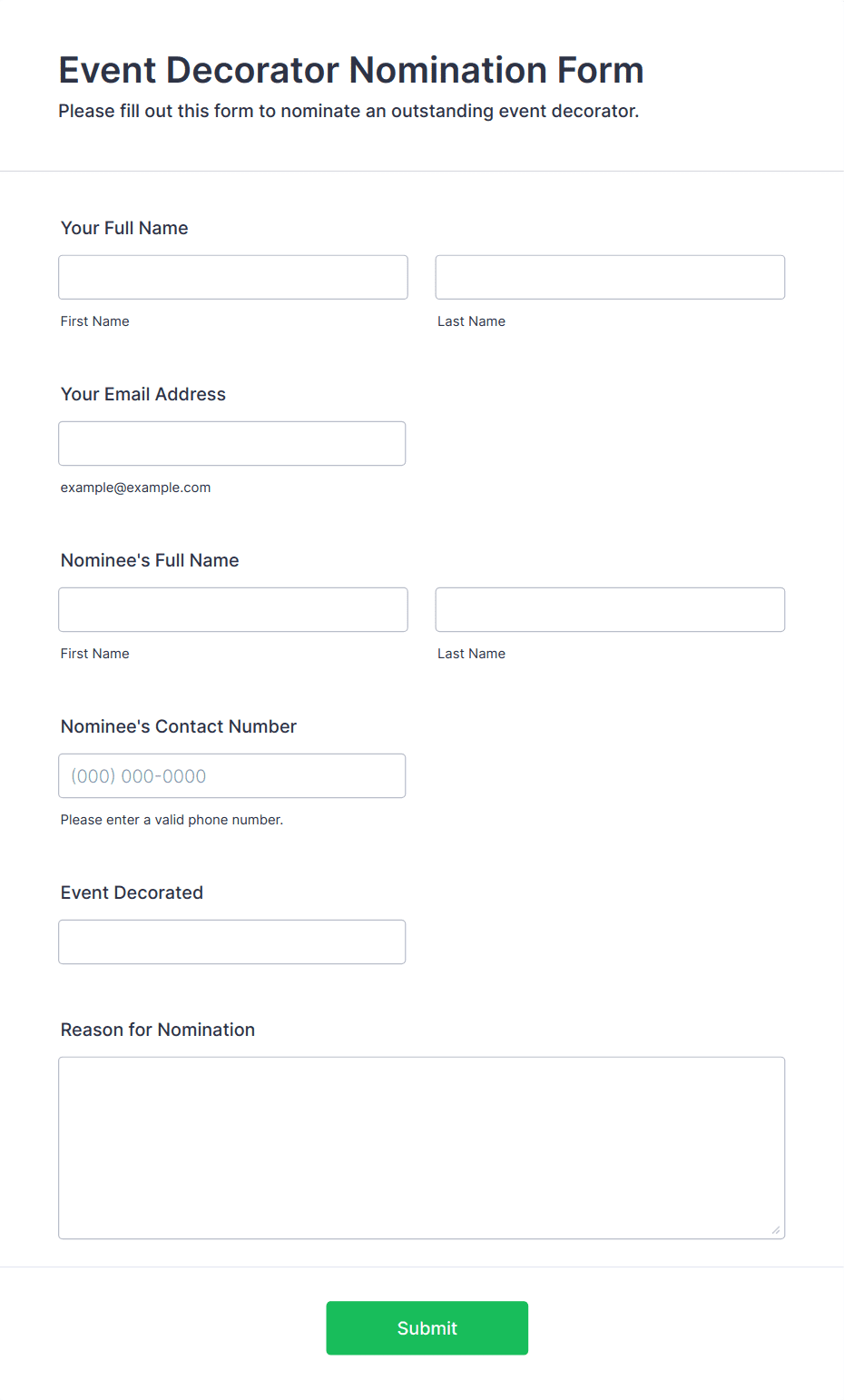 Event Decorator Nomination Form Template | Jotform