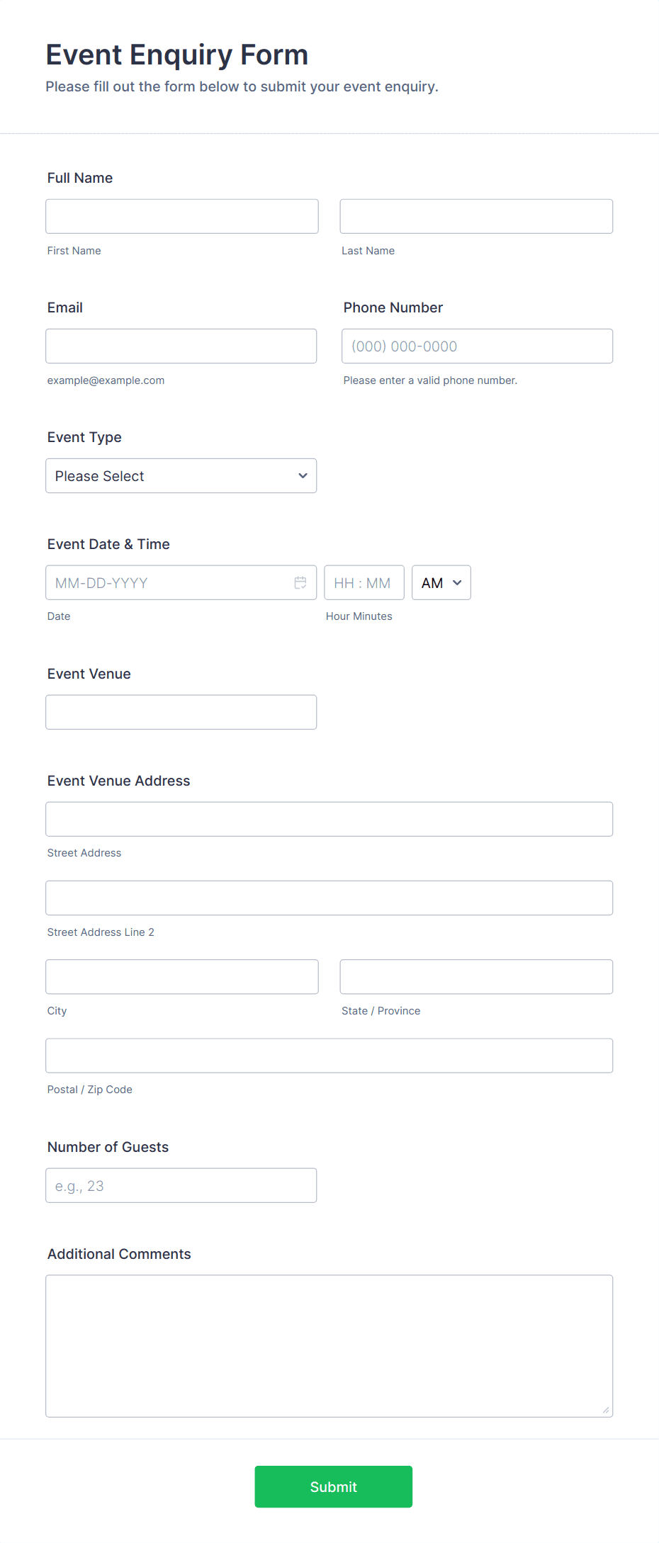 Event Enquiry Form Template | Jotform