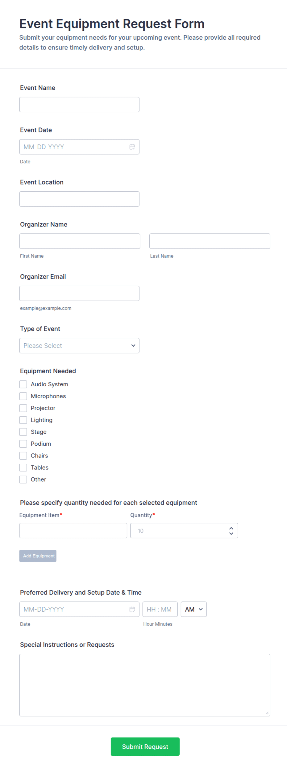 Event Equipment Request Form Template | Jotform