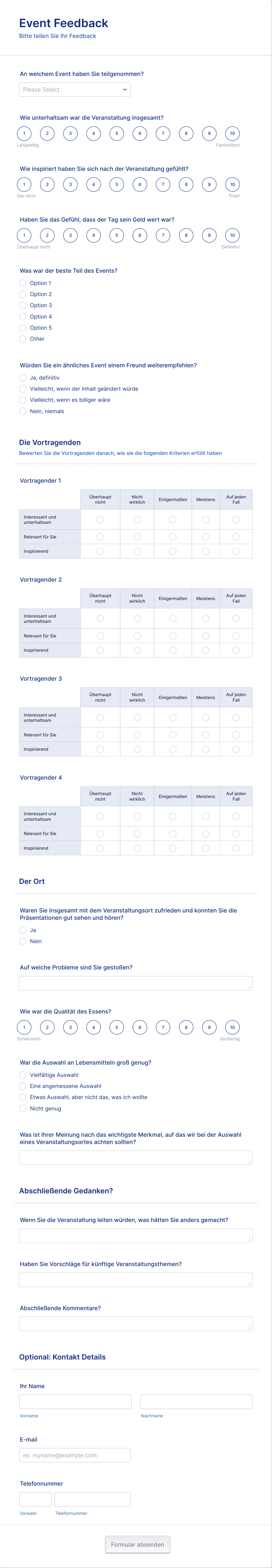 Event Feedback Formular Formularvorlage | Jotform