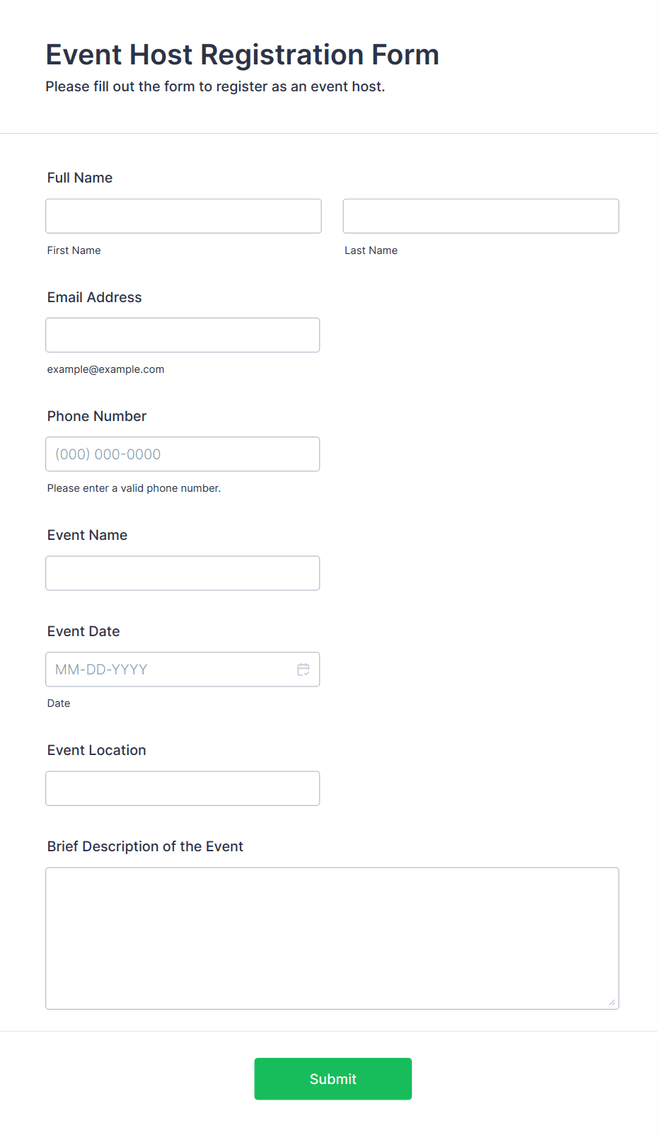 Event Host Registration Form Template | Jotform
