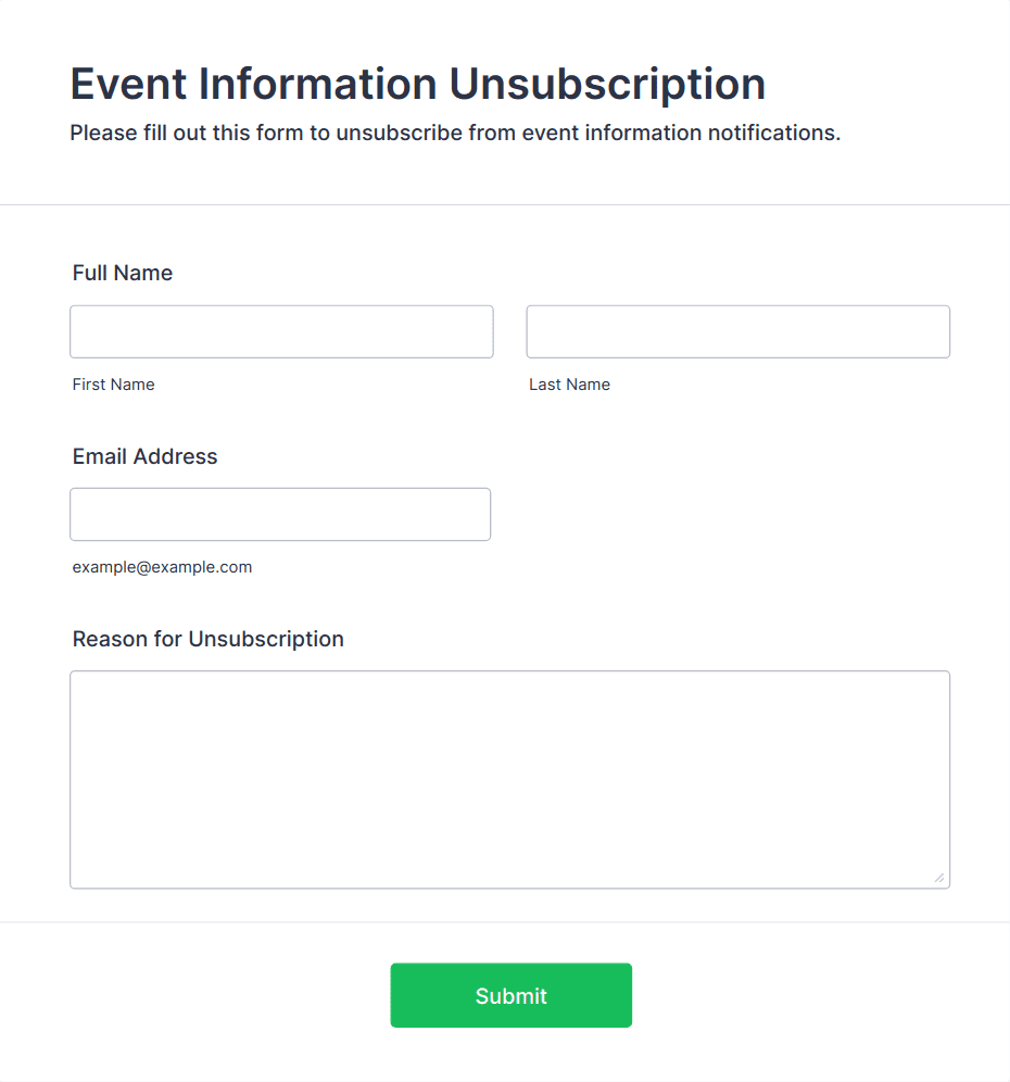 Event Information Unsubscription Form Template | Jotform