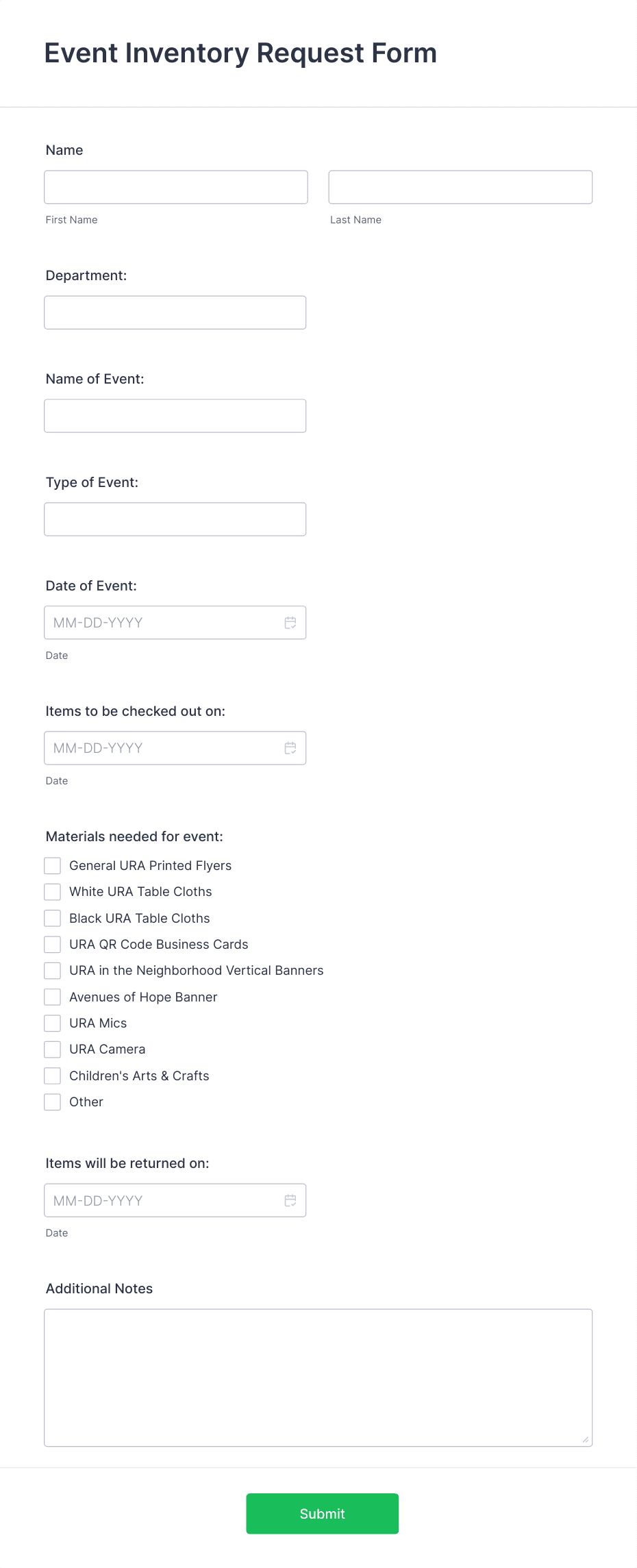 Event Inventory Request Form Template | Jotform