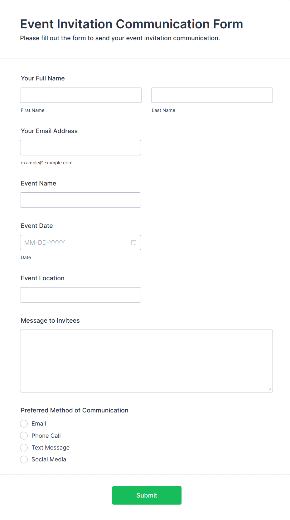 Event Invitation Communication Form Template | Jotform