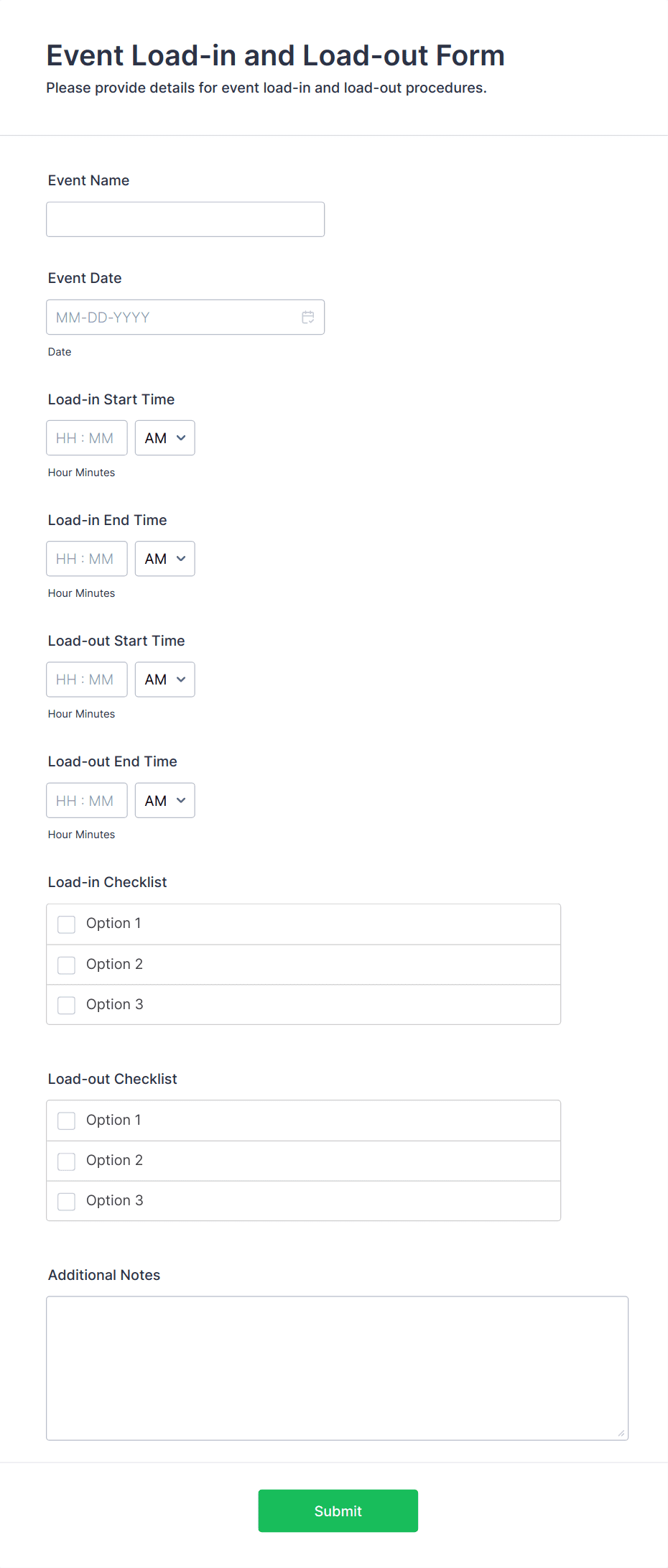 Event Load-in and Load-out Form Template | Jotform