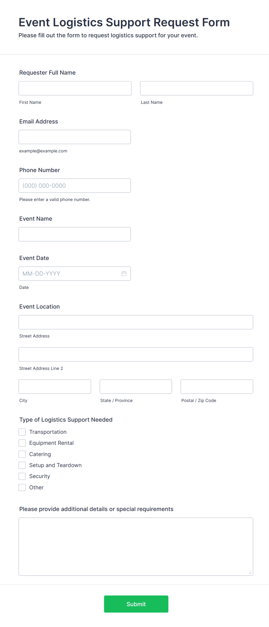 Event Logistics Support Request Form Template | Jotform