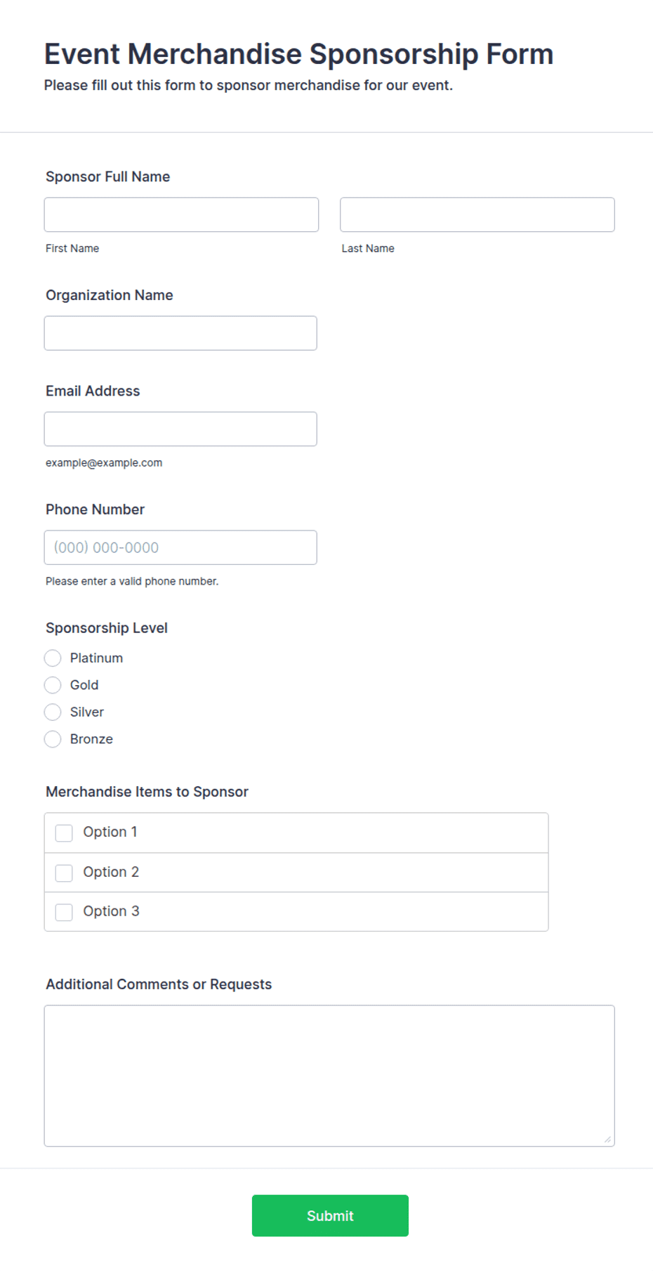 Event Merchandise Sponsorship Form Template | Jotform