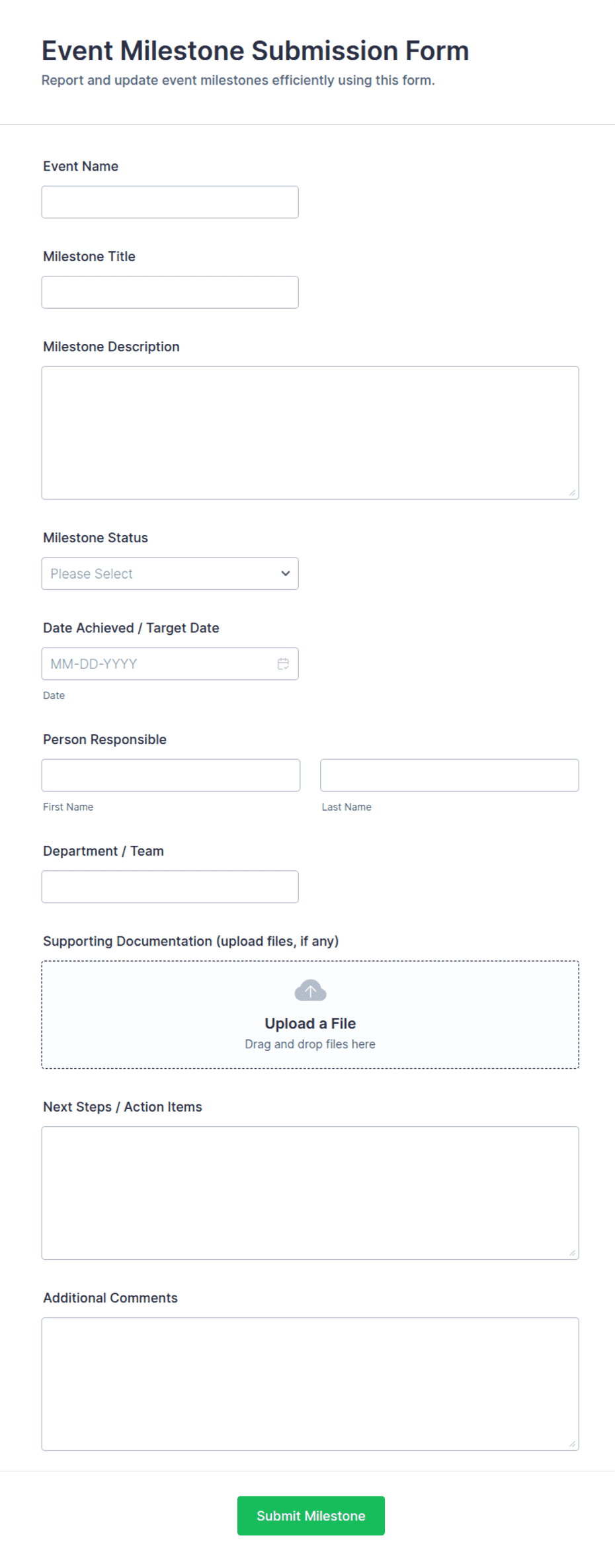 Event Milestone Submission Form Template | Jotform
