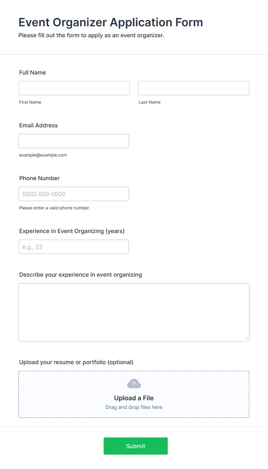 Event Organizer Application Form Template | Jotform
