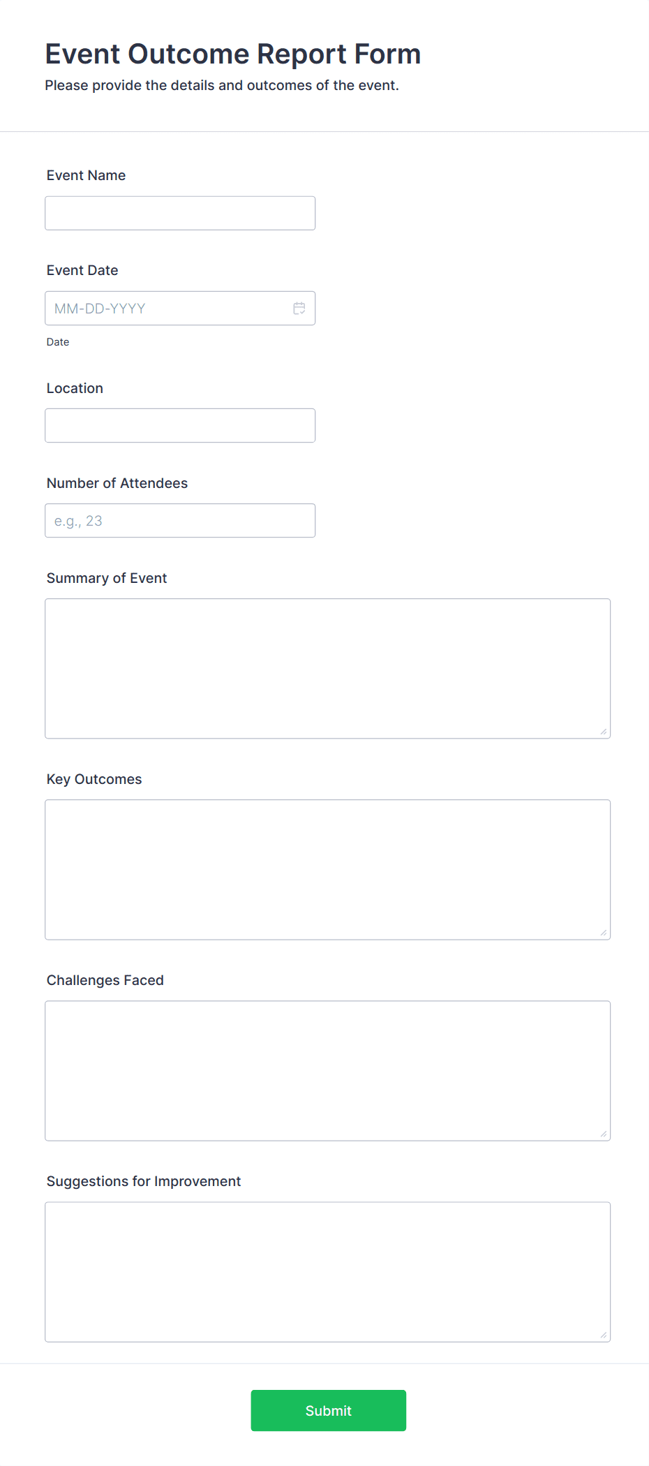 Event Outcome Report Form Template | Jotform