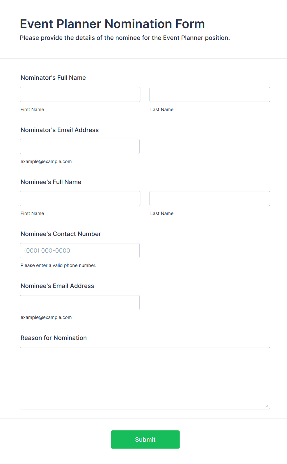 Event Planner Nomination Form Template | Jotform