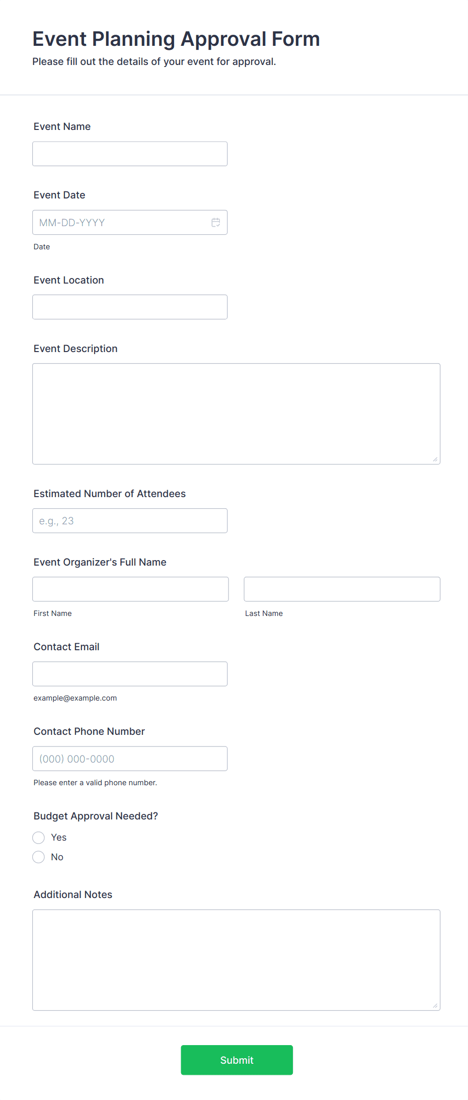 Event Planning Approval Form Template | Jotform