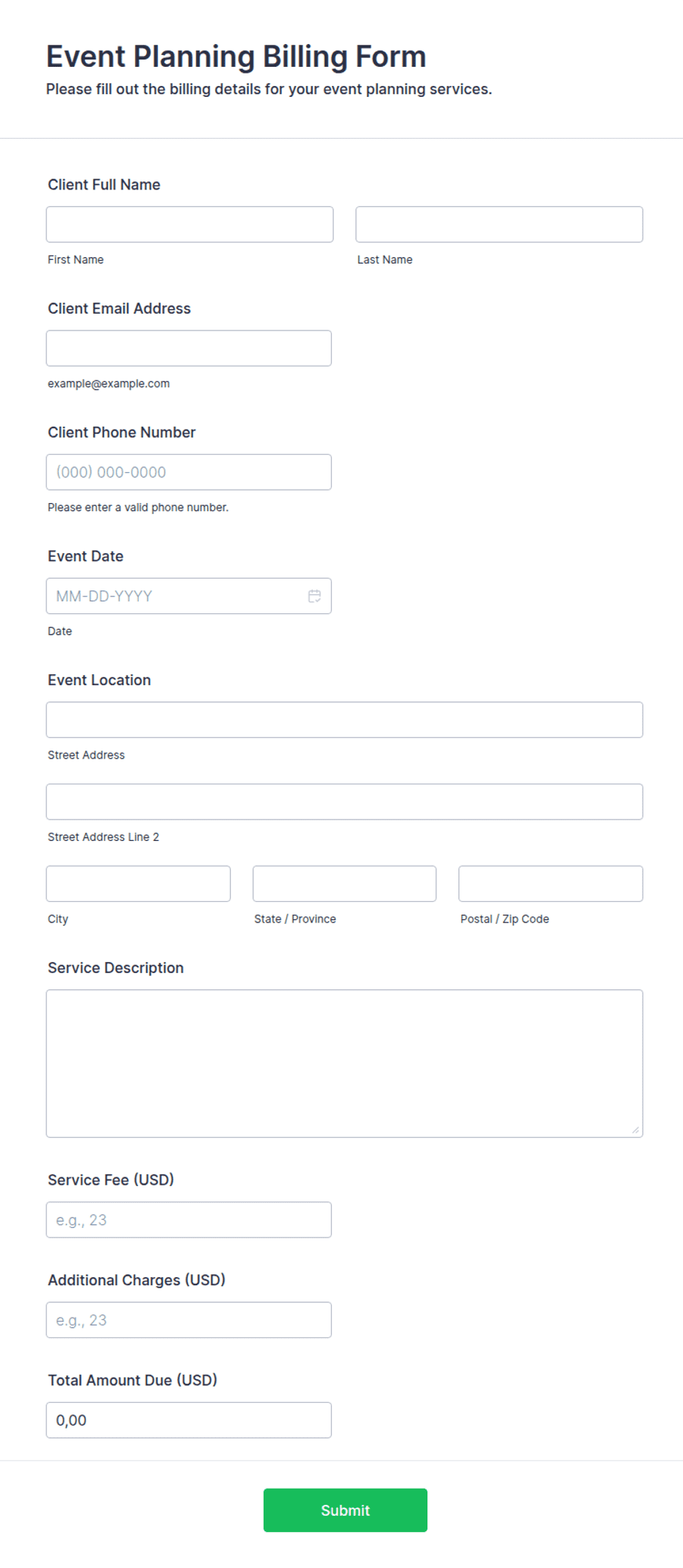 Event Planning Billing Form Template | Jotform