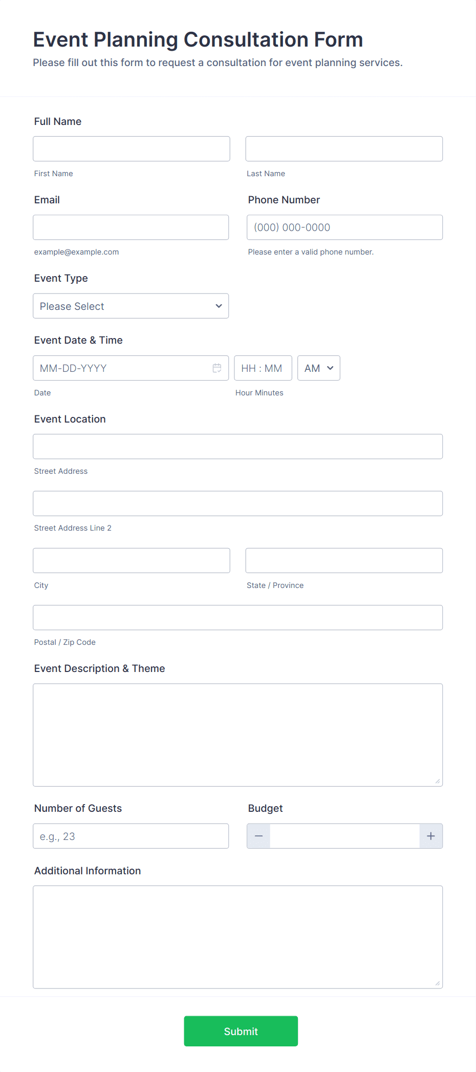 Event Planning Consultation Form Template | Jotform