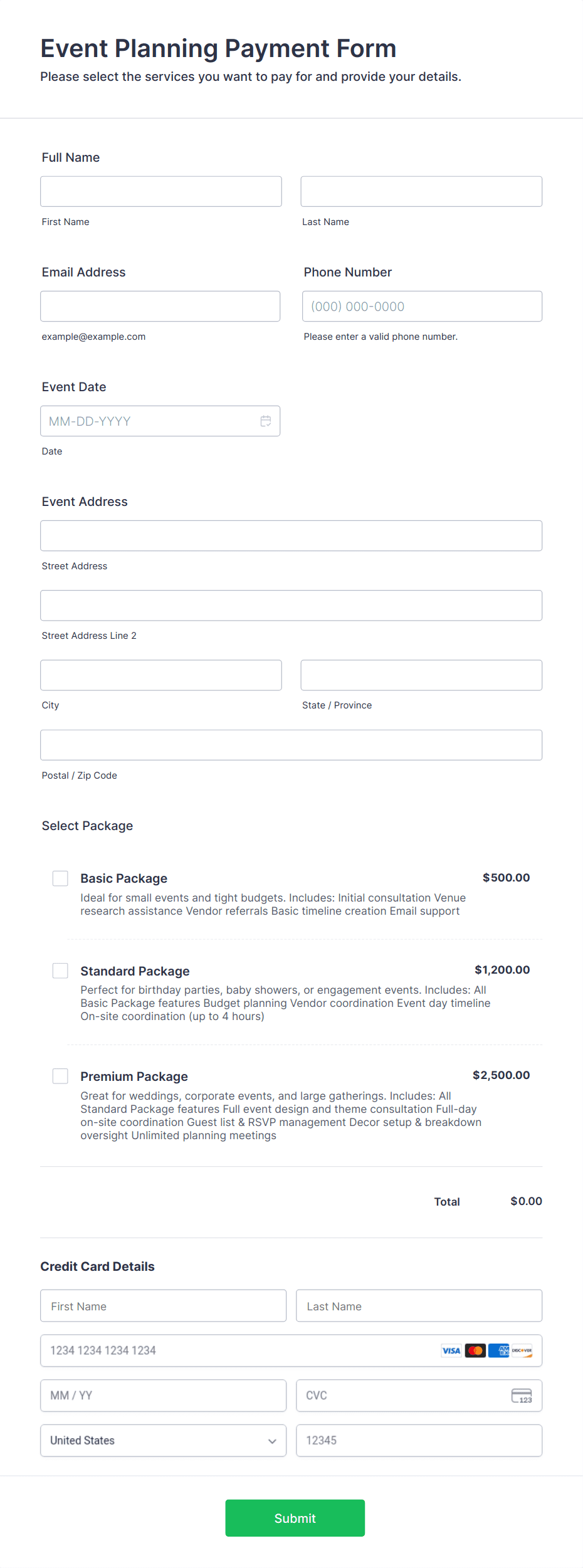 Event Planning Payment Form Template | Jotform