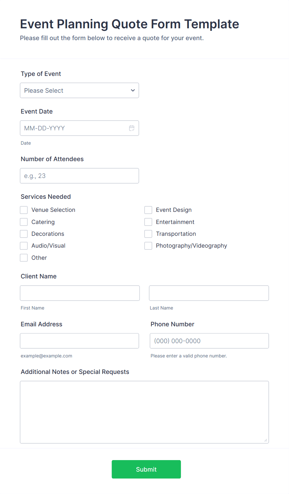 Event Planning Quote Form Template | Jotform