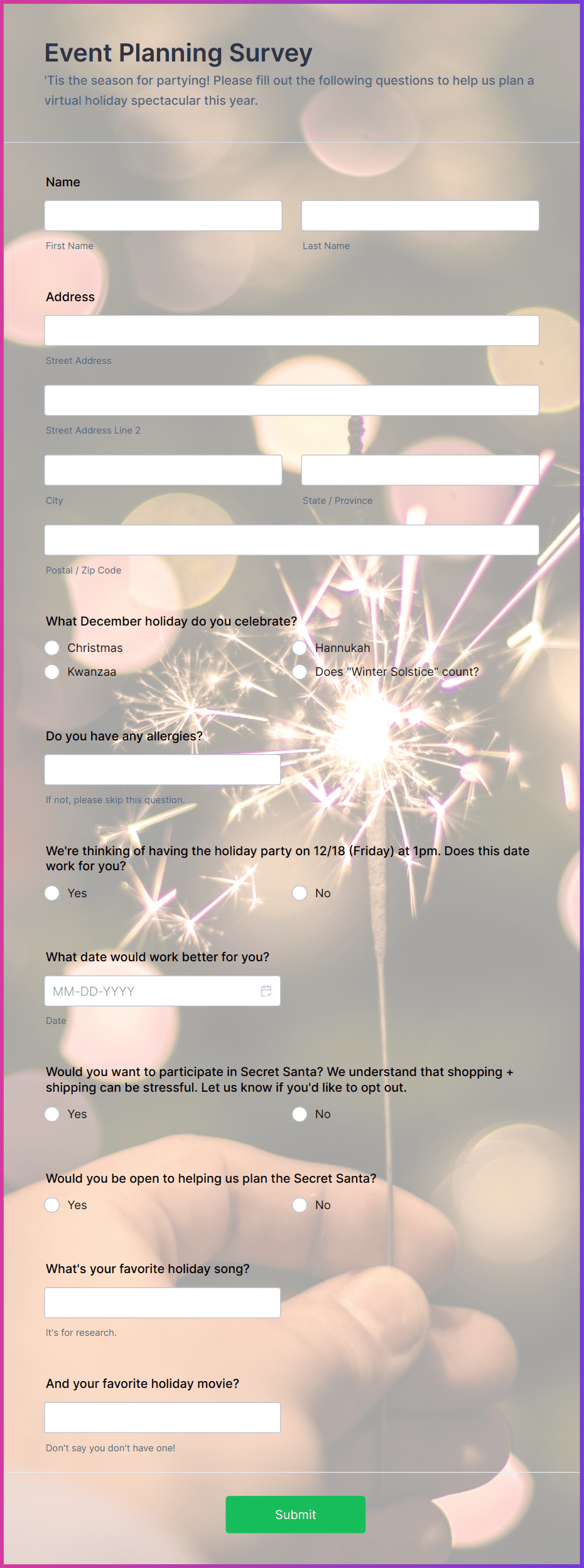 Event Planning Survey Form Template | Jotform