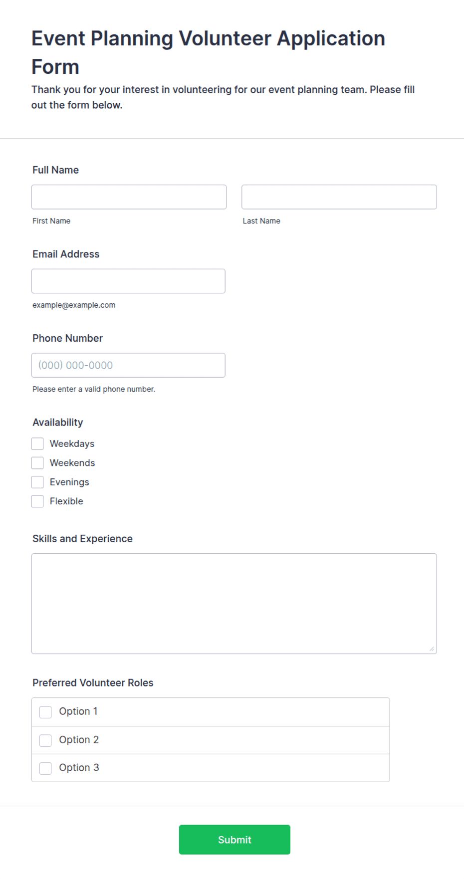 Event Planning Volunteer Application Form Template | Jotform