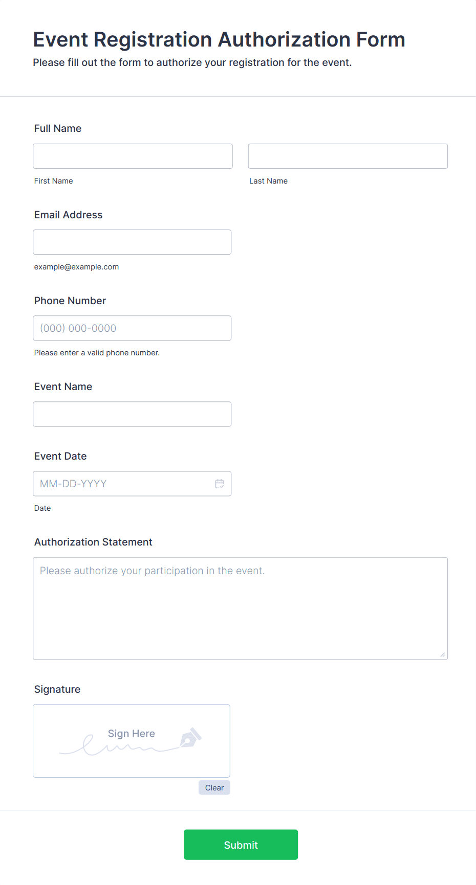 Event Registration Authorization Form Template | Jotform