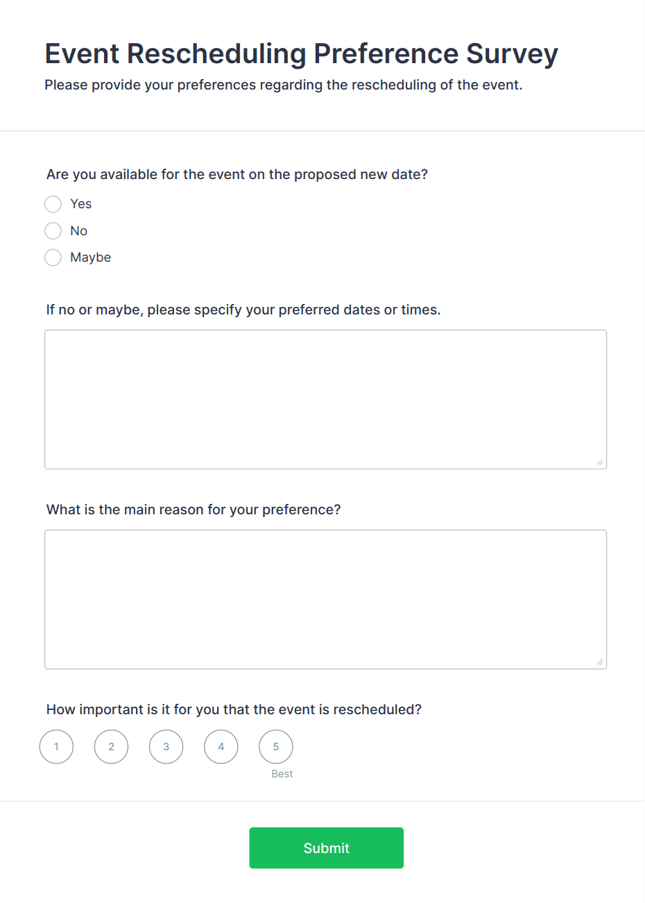 Event Rescheduling Preference Survey Form Template | Jotform