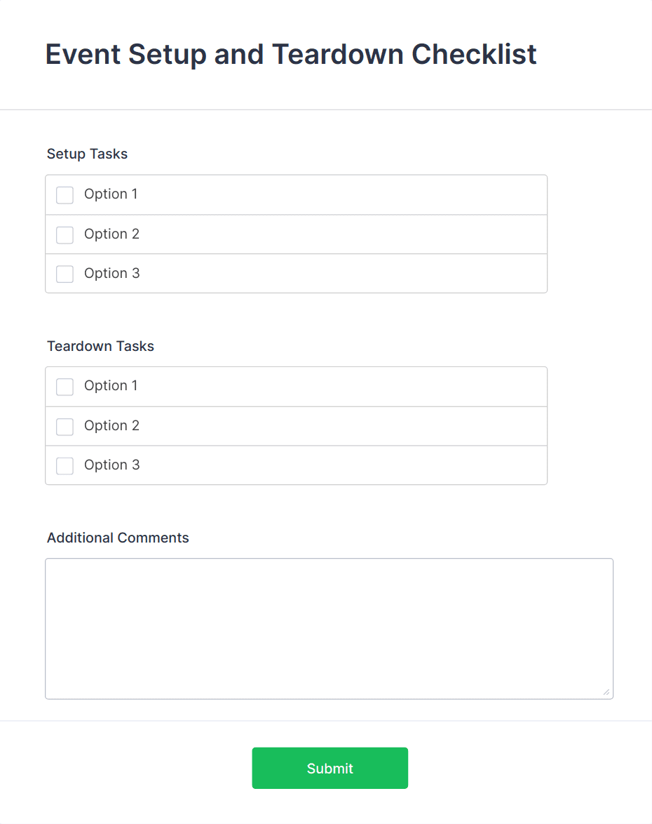 Event Setup and Teardown Checklist Form Template | Jotform