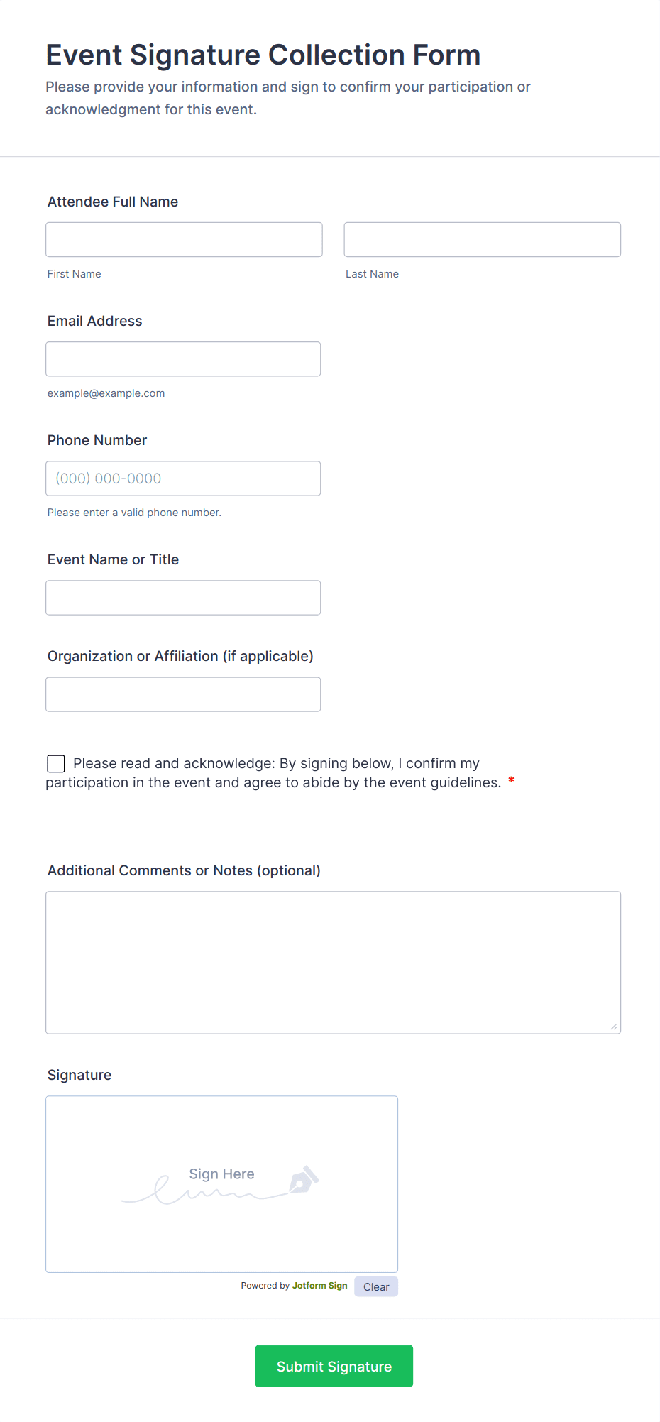 Event Signature Collection Form Template | Jotform