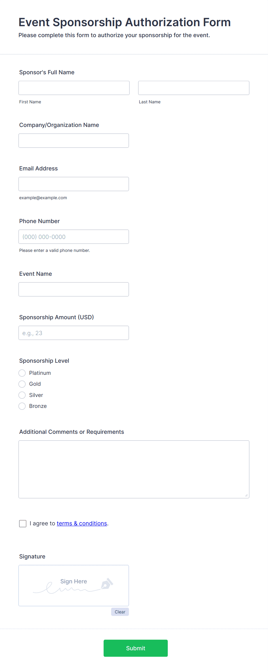 Event Sponsorship Authorization Form Template | Jotform