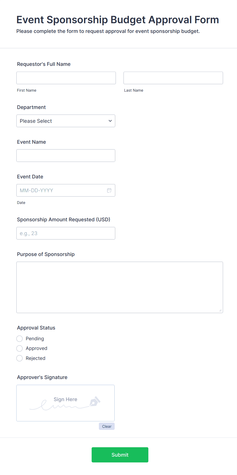 Event Sponsorship Budget Approval Form Template | Jotform