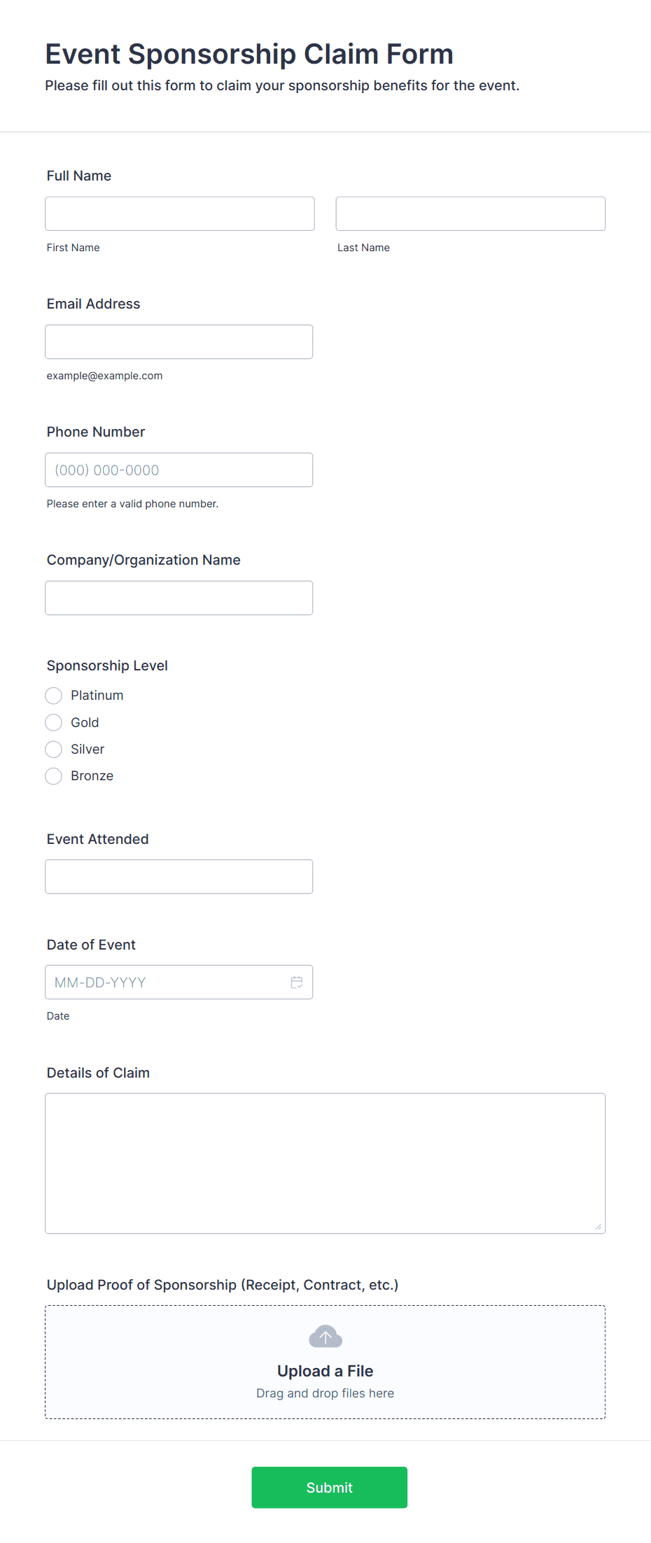Event Sponsorship Claim Form Template | Jotform