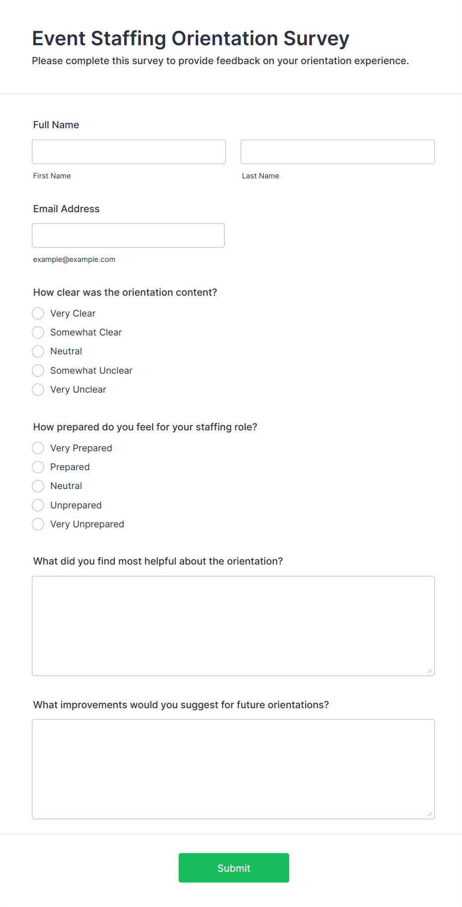 Event Staffing Orientation Survey Form Template | Jotform