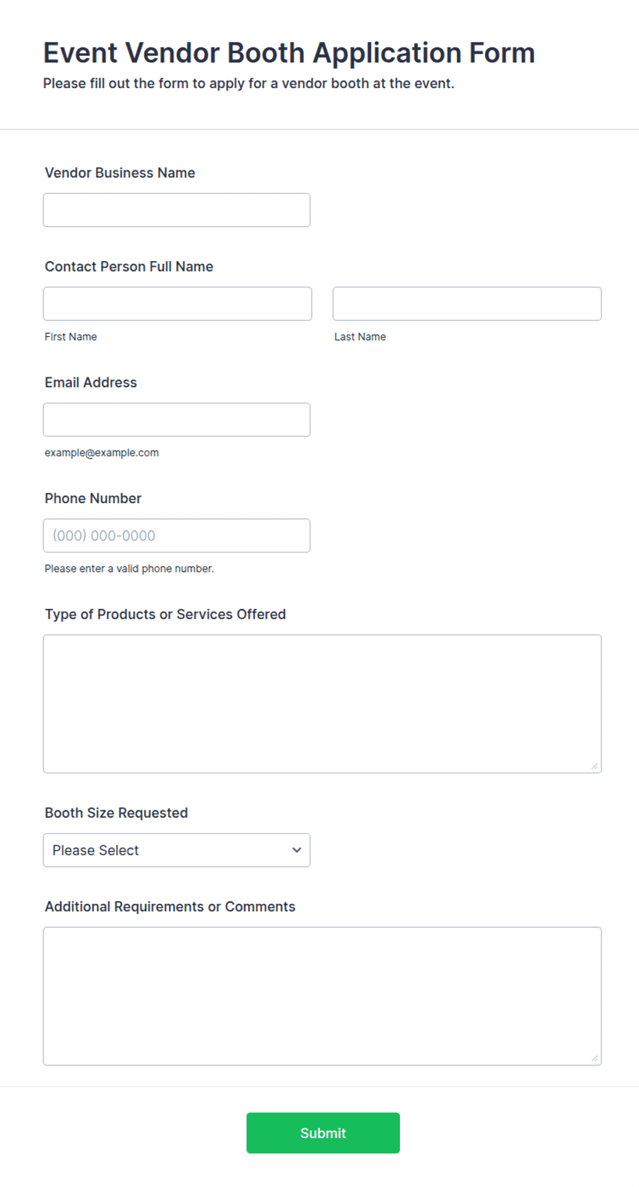 Event Vendor Booth Application Form Template | Jotform