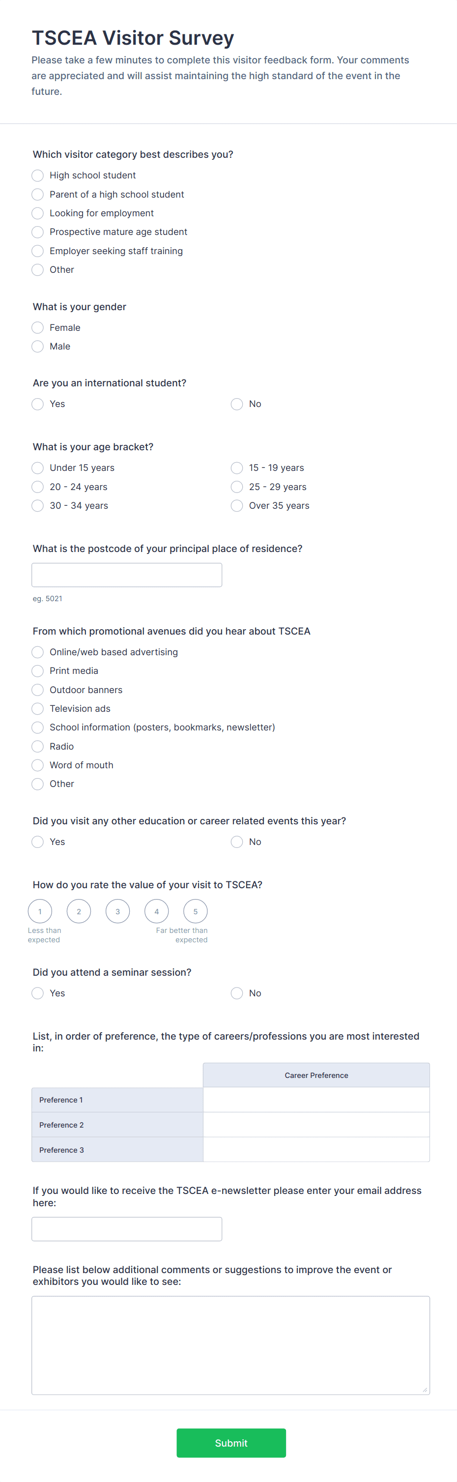 Event Visitor Survey Form Template | Jotform