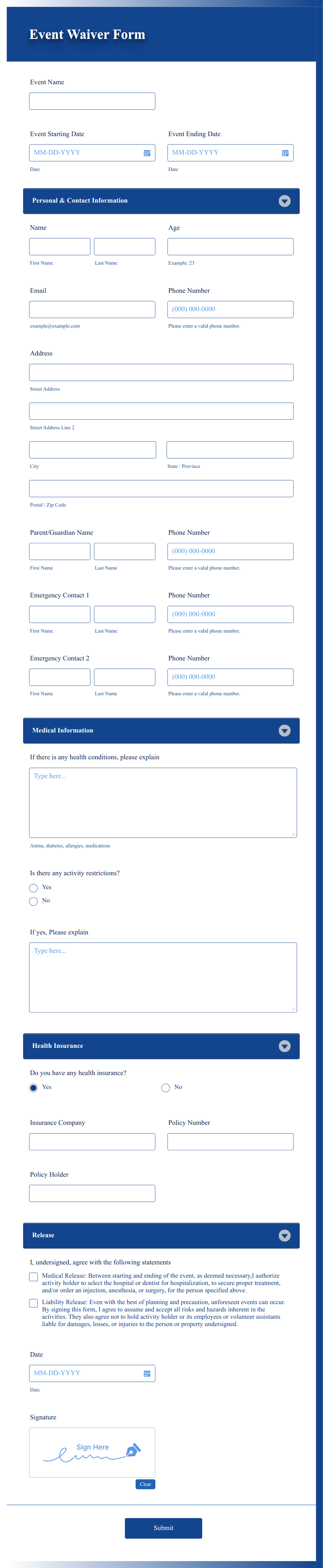 Event Waiver Form Template | Jotform