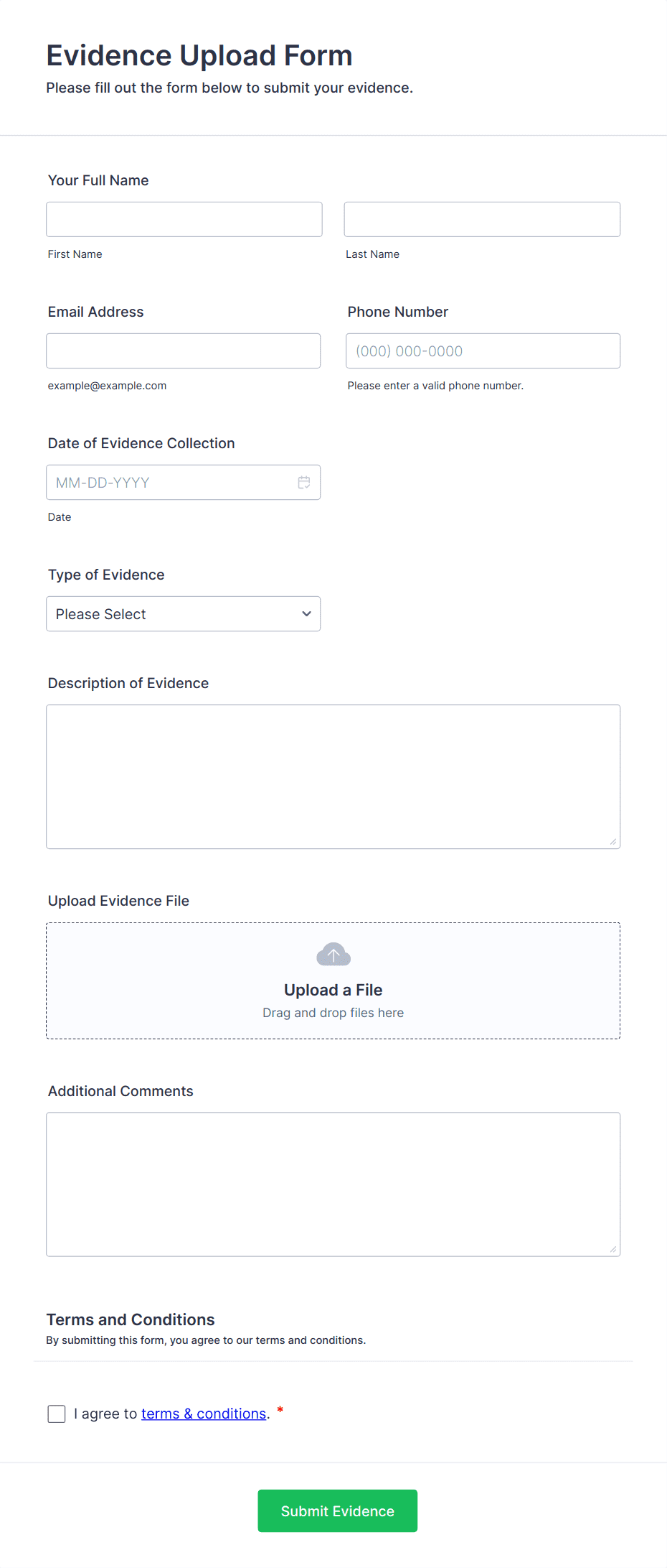 Evidence Upload Form Template | Jotform
