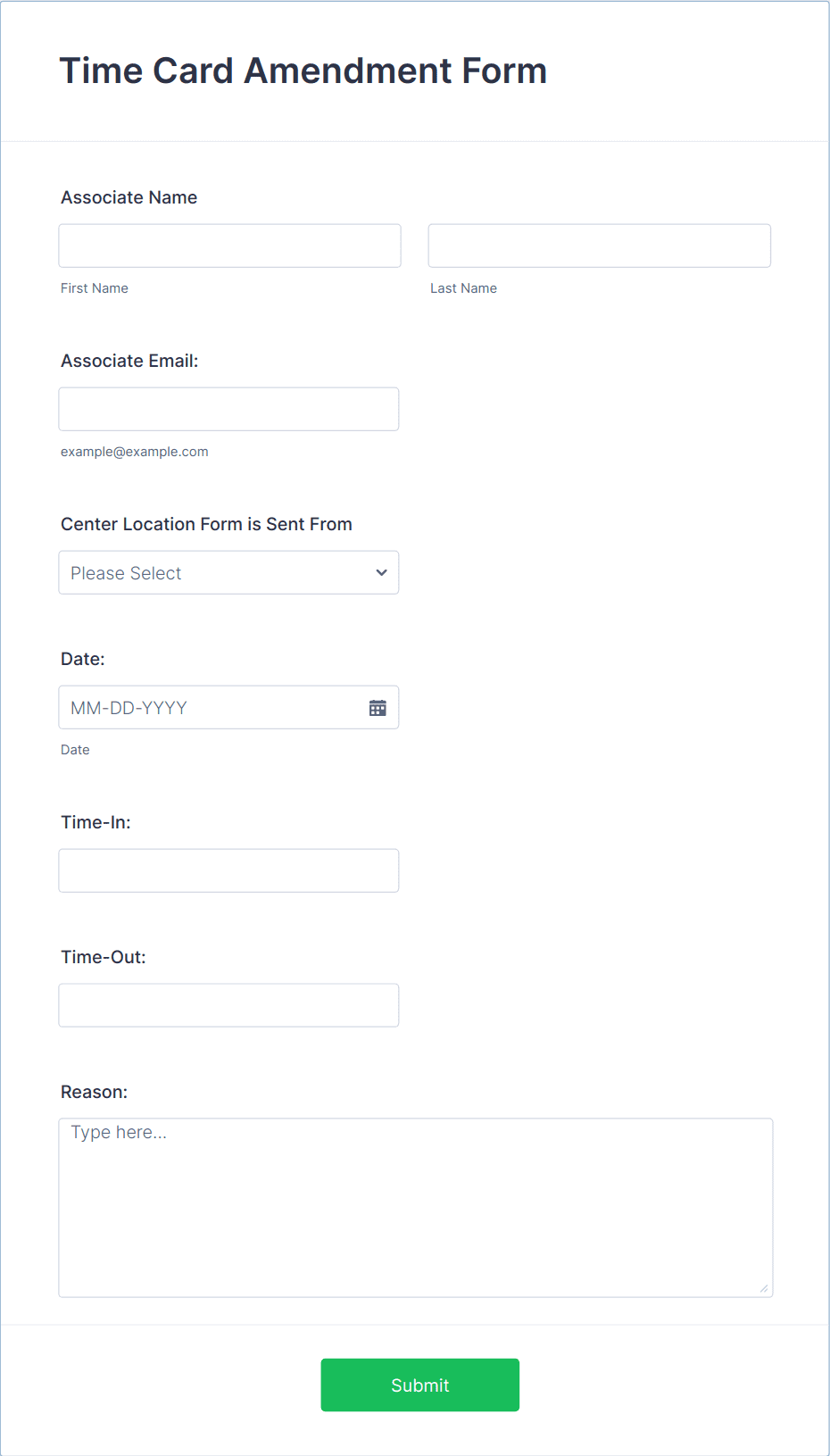 EWC Time Card Amendment Form Template | Jotform