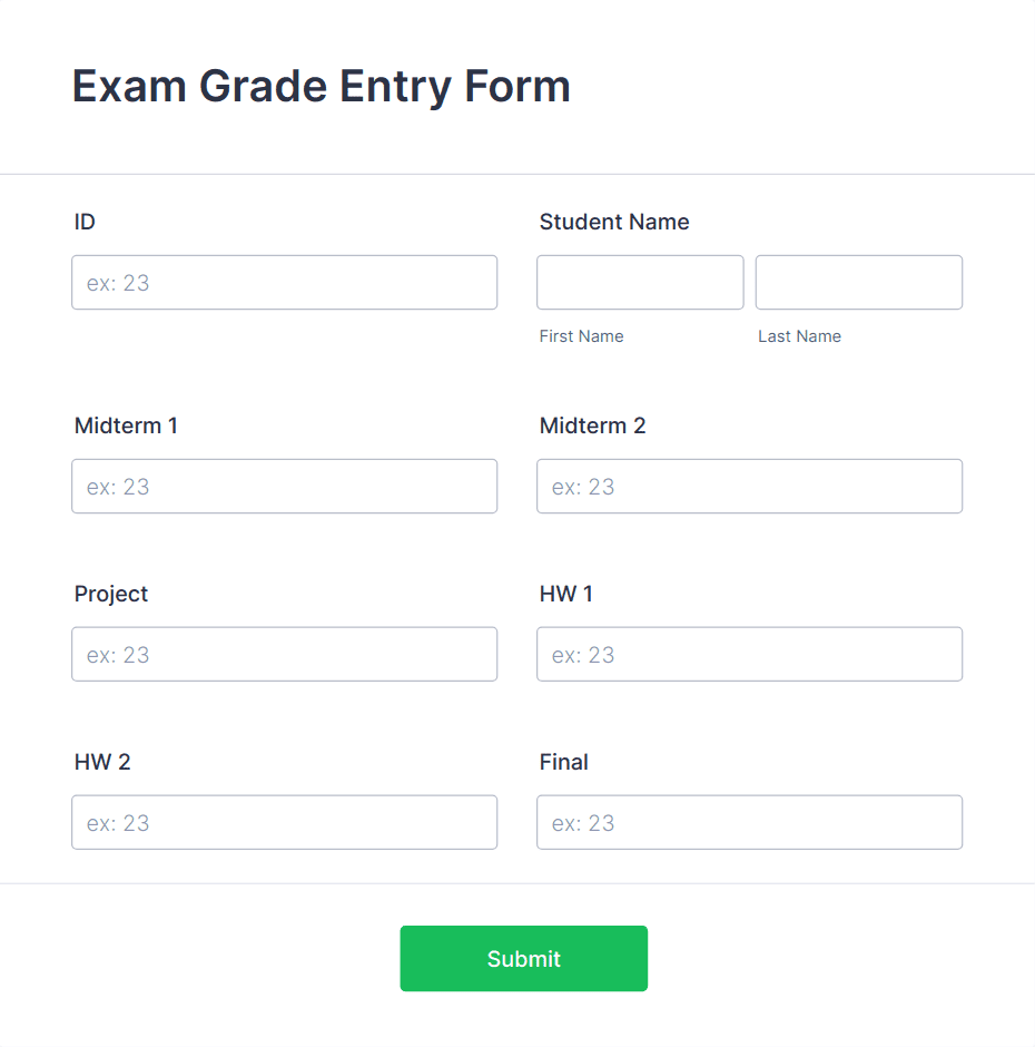 Exam Grade Entry Form Template | Jotform
