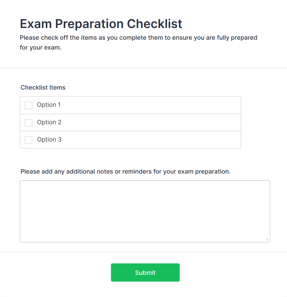 Exam Preparation Checklist Form Template | Jotform